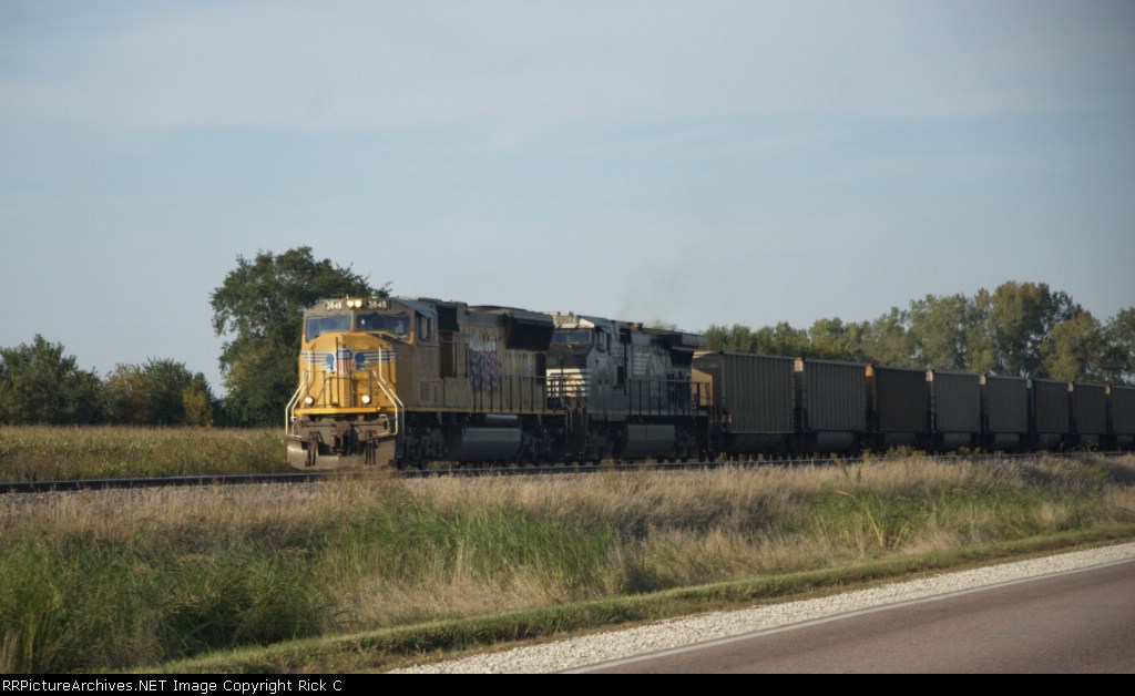 UP 3848 Leads An NS Unit WB With Coal Hoppers